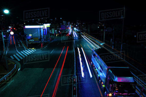 Night street at the downtown long exposure. Nerima district Tokyo Japan ...