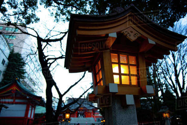 Lantern at Japanese traditional shrine. Shinjuku district Tokyo Japan ...