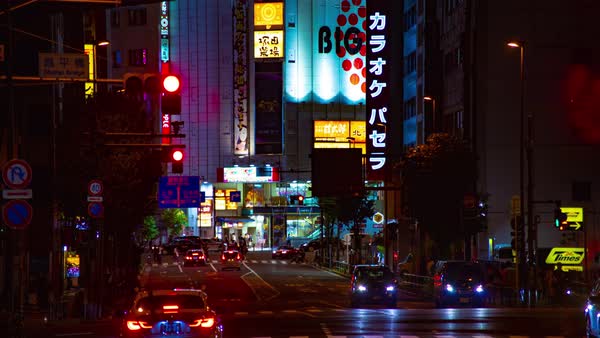 A night timelapse of the neon street at the downtown wide shot - Stock ...
