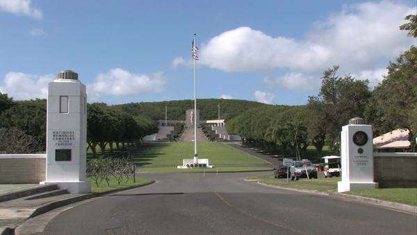 Entrance of the National memorial Cemetery of the Pacific. Honolulu ...