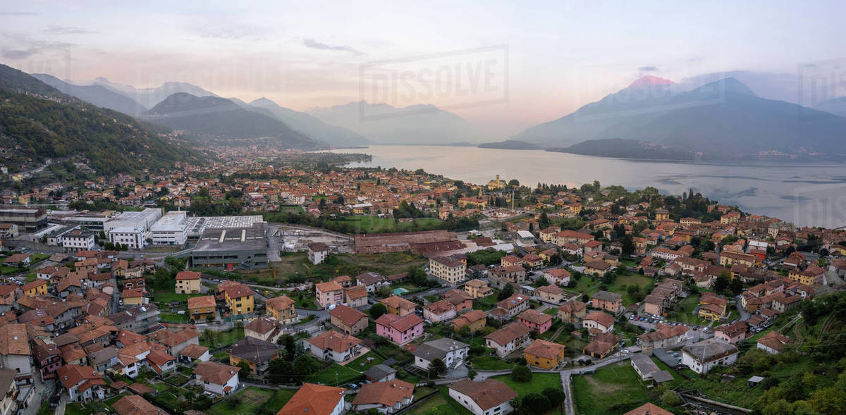 Aerial villagescape, of Dongo by Lake Como, Lombardy, Italy - Stock ...