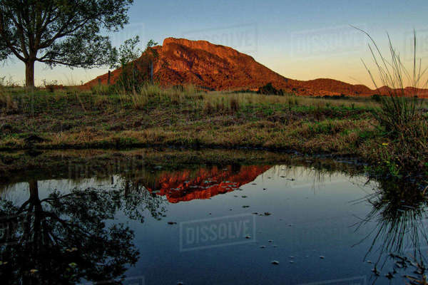 Mount Maroon sunrise reflection, Queensland, Australia - Stock Photo ...