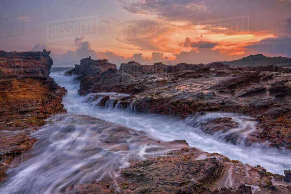 Sawarna beach at sunset, West Java, Indonesia - Royalty-free Stock ...