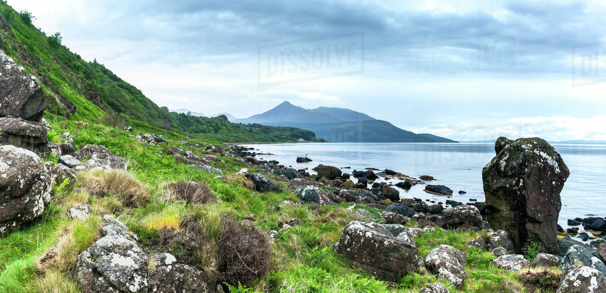 Coastal landscape along Arran Coastal Way, Isle of Arran, Scotland ...