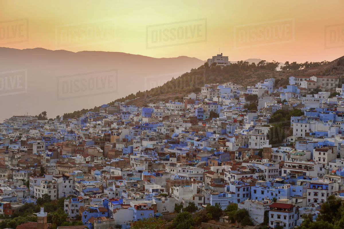 Cityscape at sunset, Chefchaouen, Morocco - Royalty-free Stock Photo ...