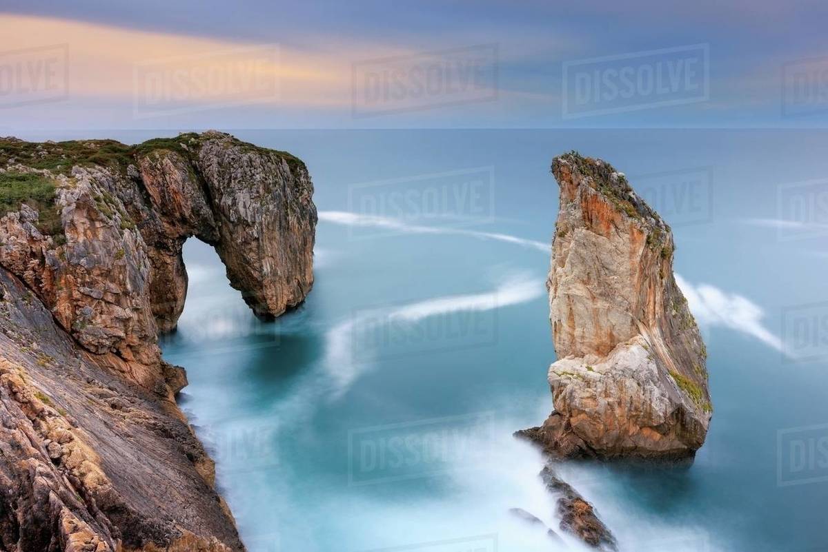 Aerial view of dramatic coastal limestone cliffs, Acantilados del ...
