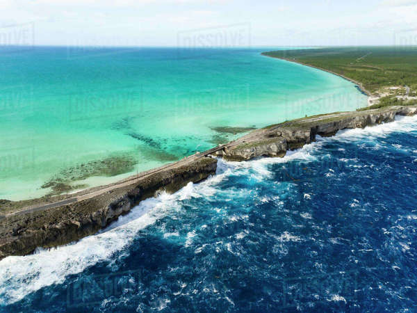 Aerial view of Glass Window Bridge, North Eleuthera, Bahamas - Royalty ...