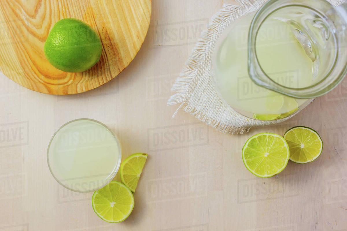 From above top view of homemade refreshing lemonade in server in ...