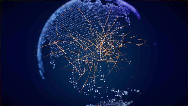 Asia on digital globe with animated connections. Zoom in. Blue version ...