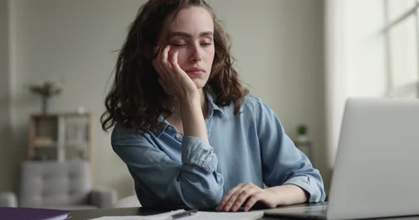 Woman falls asleep, feels exhaustion during making bored job - 4K ...