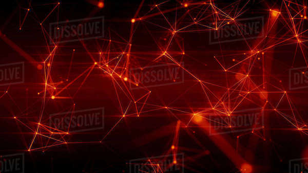 Abstract futuristic 3D illustration of fiery red surface grid with ...