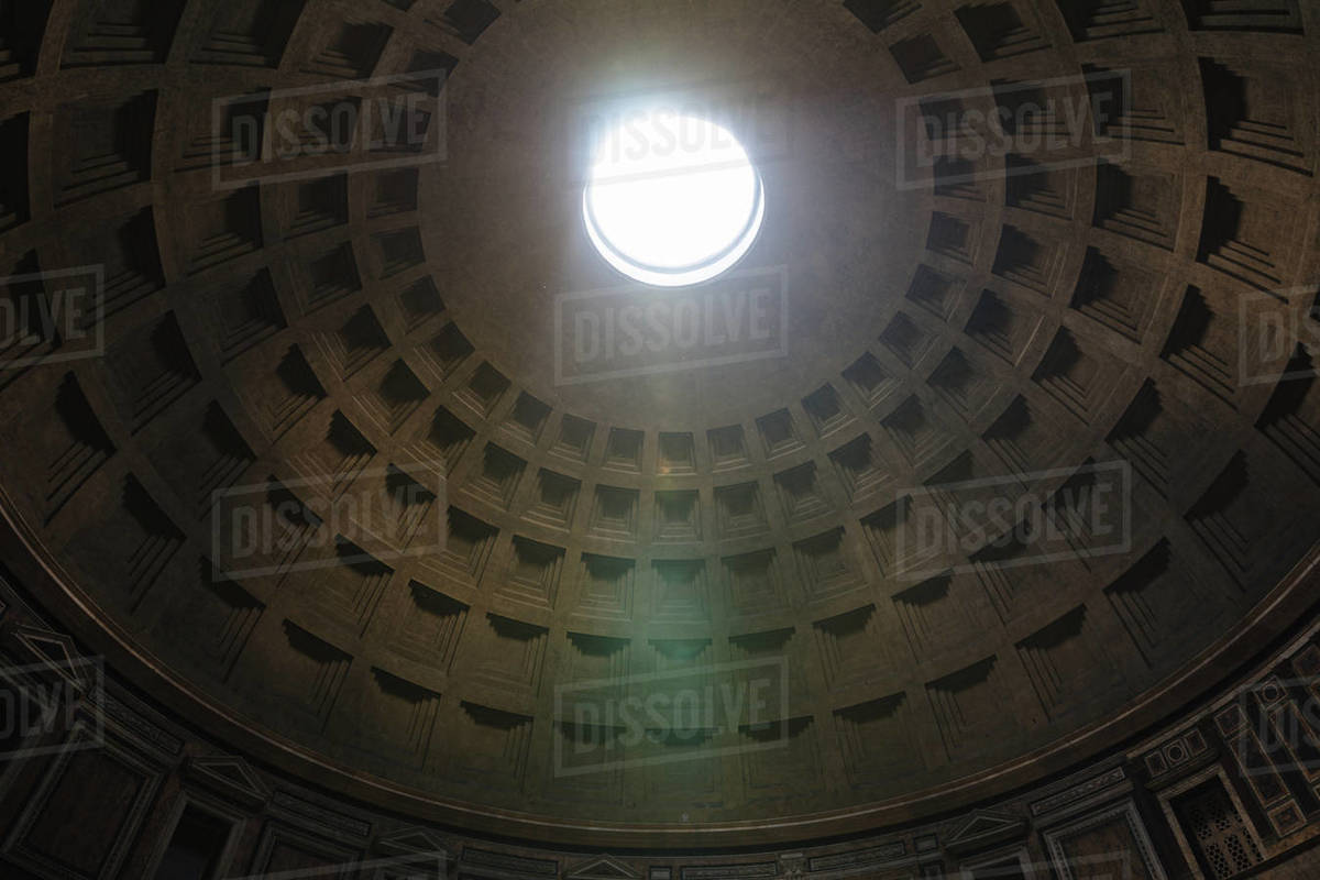 Panoramic view of interior of the Pantheon (temple of all the gods ...