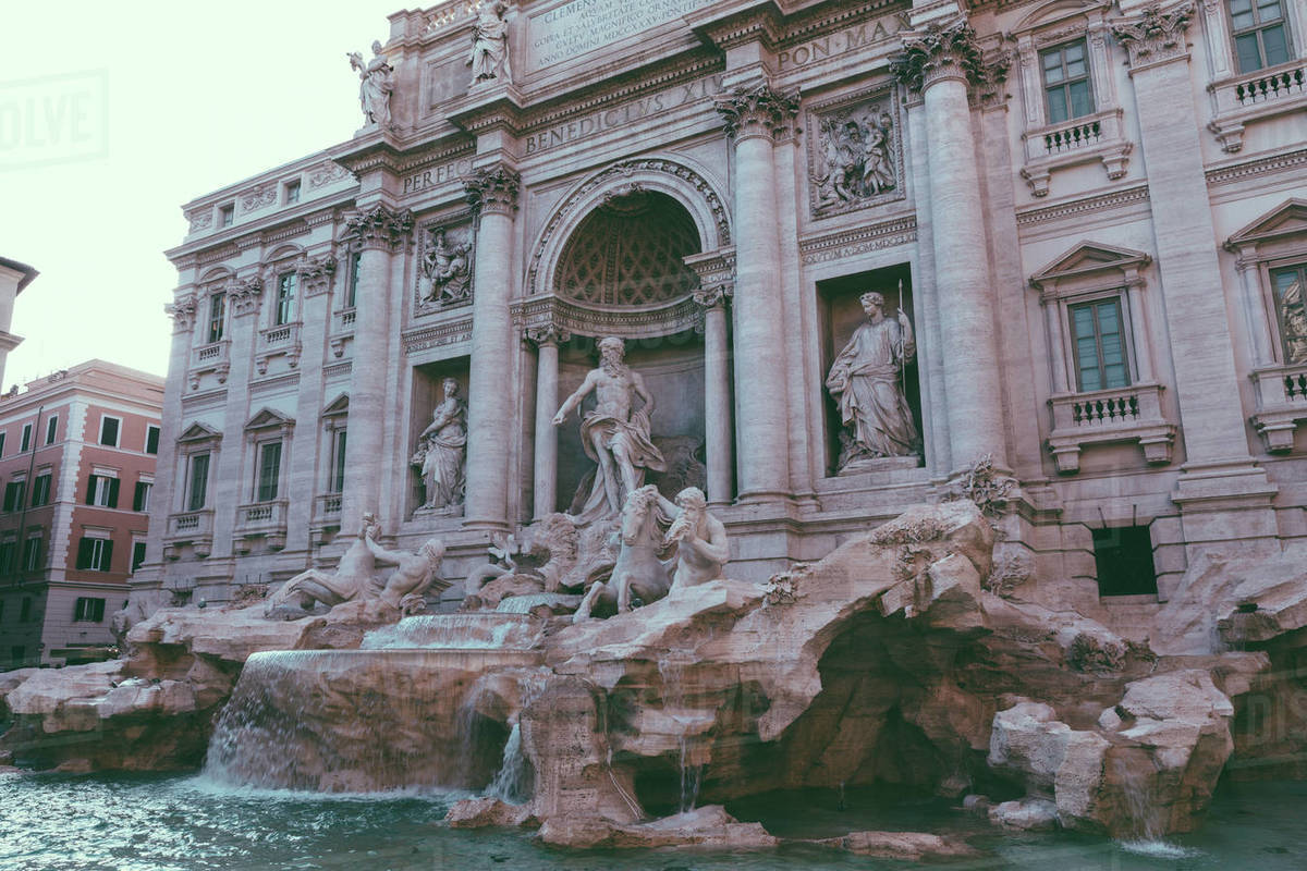 Panoramic view of Trevi Fountain in the Trevi district in Rome ...