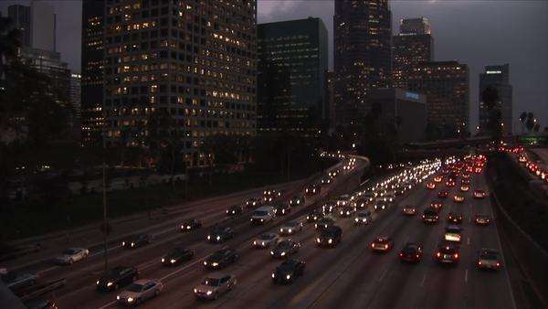 Heavy traffic on Freeway at night in Los Angeles, United States - Stock ...