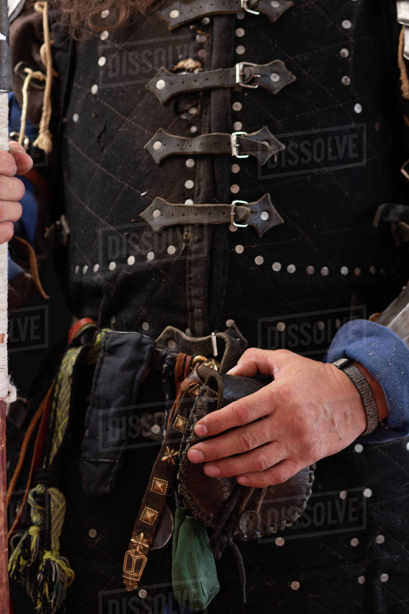 Waist uniform of a medieval knight close-up. Vertical composition ...