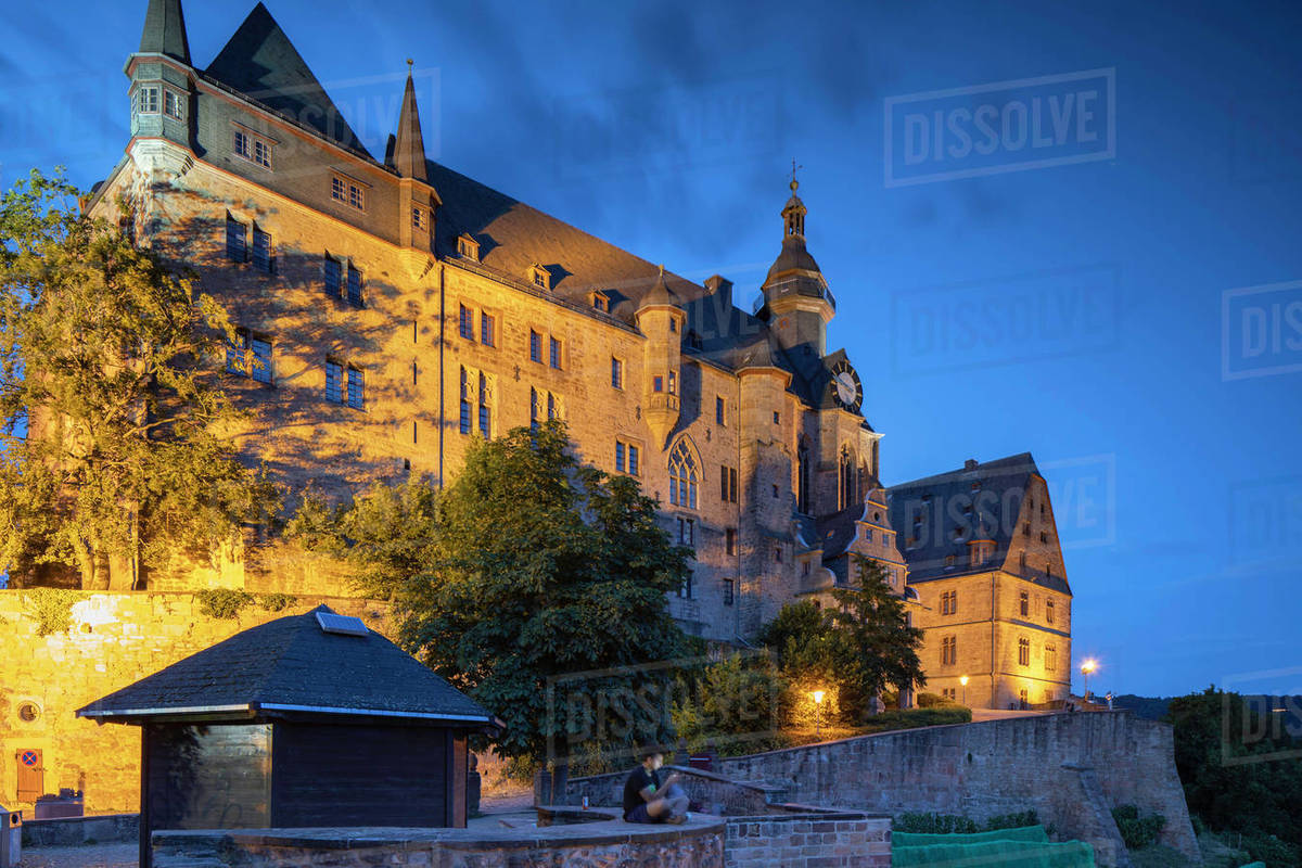 Landgrafenschloss (Marburg Castle) at dusk, Marburg, Hesse, Germany ...