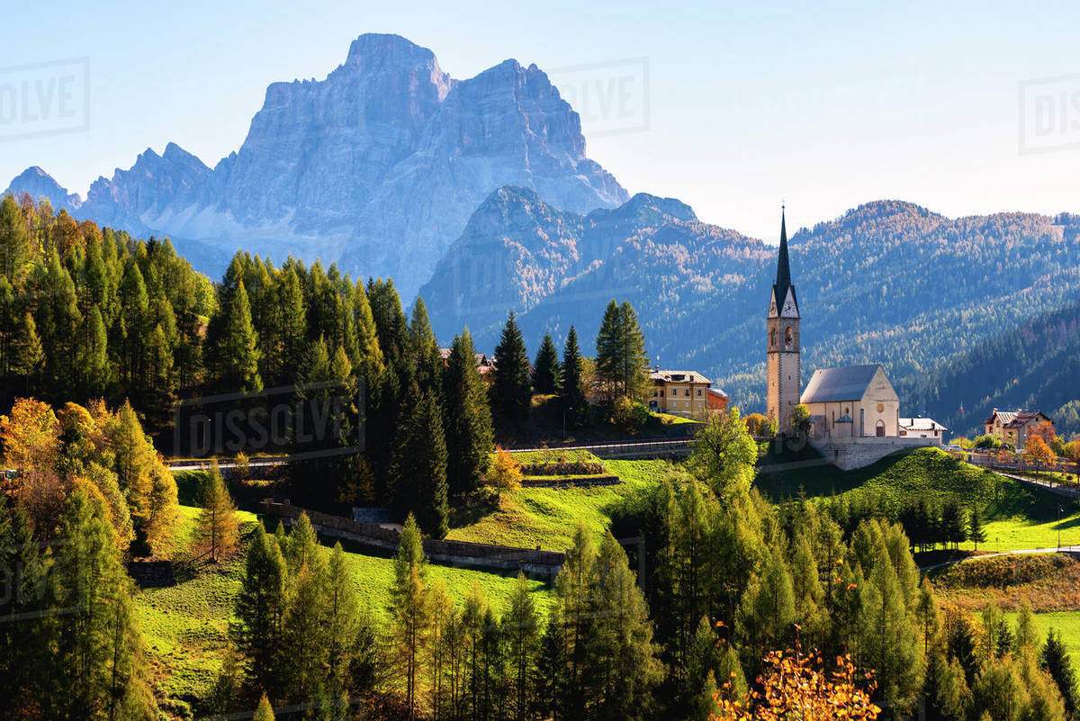 The church of Selva di Cadore and Mount Pelmo, Dolomites, UNESCO World ...
