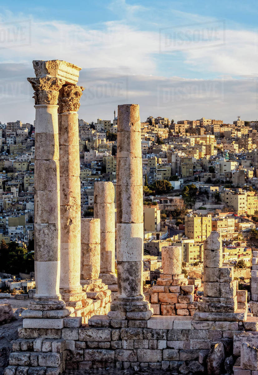 Temple of Hercules ruins at sunset, Amman Citadel, Amman Governorate ...