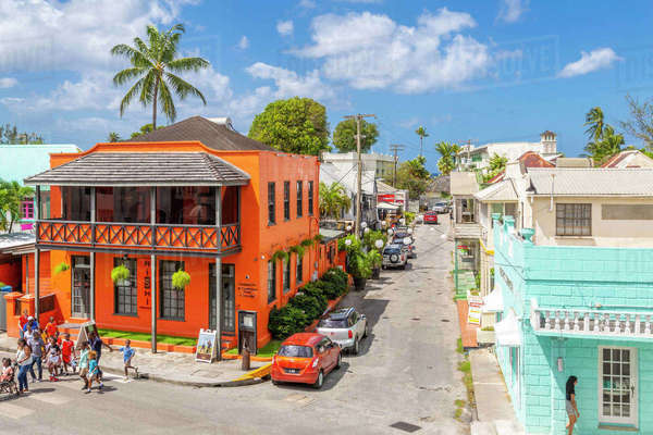 Elevated view of Holetown Street, Barbados, West Indies, Caribbean ...