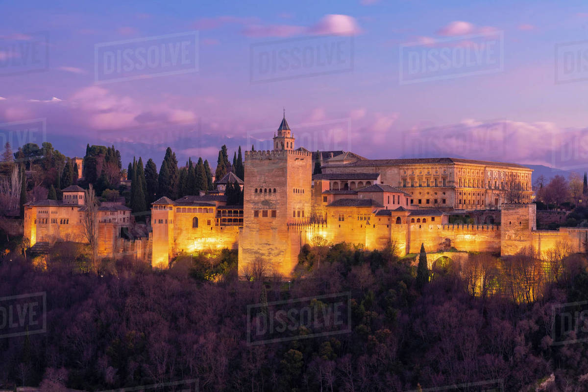 View of the Alhambra, UNESCO World Heritage Site, with the Sierra ...