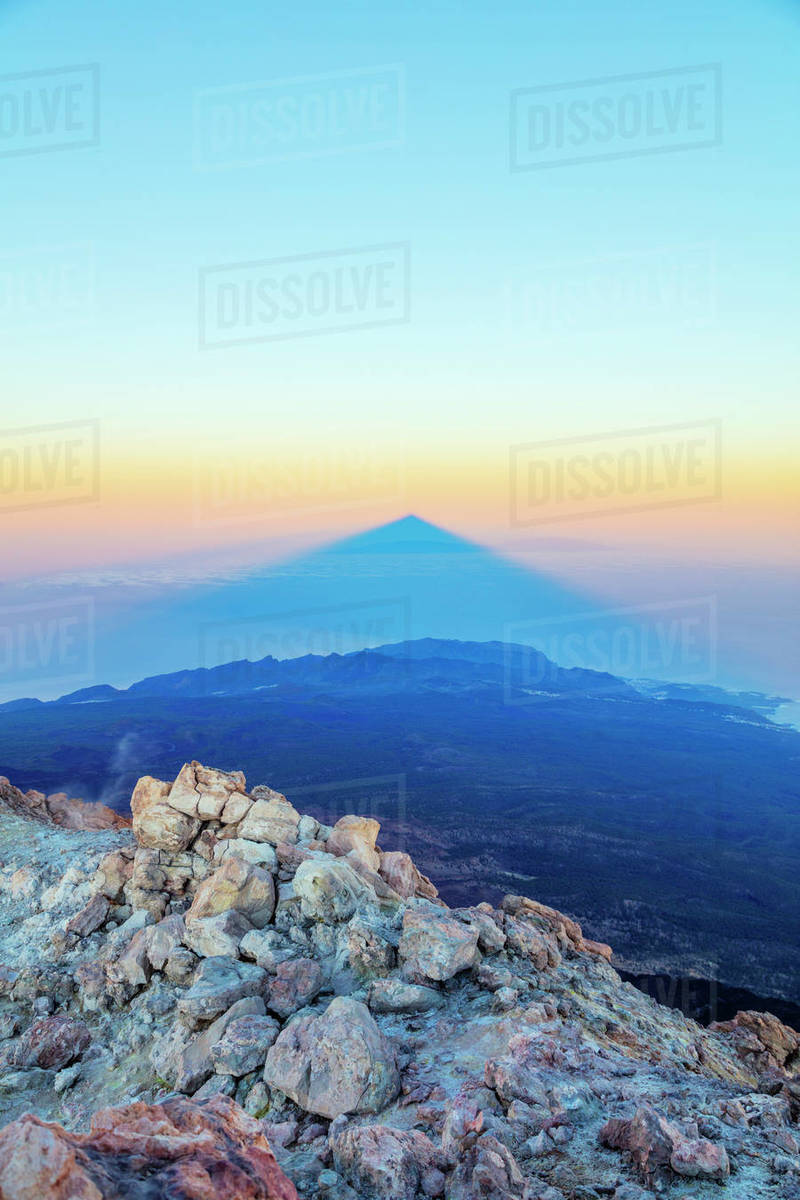 Shadow of Pico del Teide, 3718m, highest mountain in Spain, Teide ...