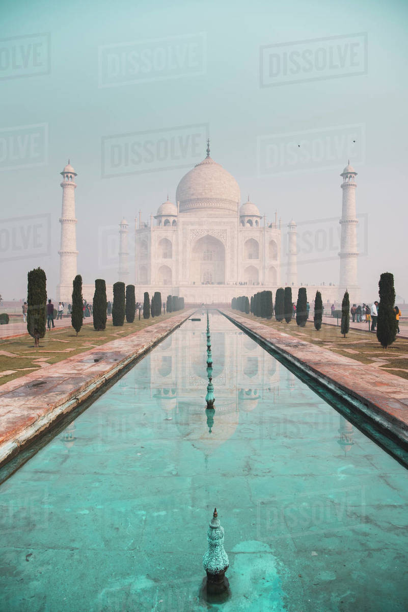 The Taj Mahal and its turquoise water at dawn, UNESCO World Heritage ...