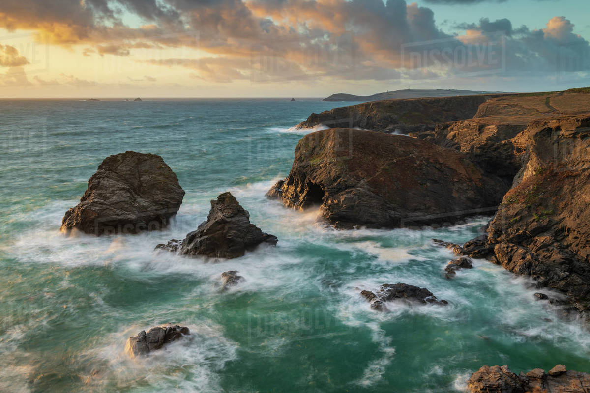 Dramatic coastal scenery near Trevose Head in North Cornwall, England ...