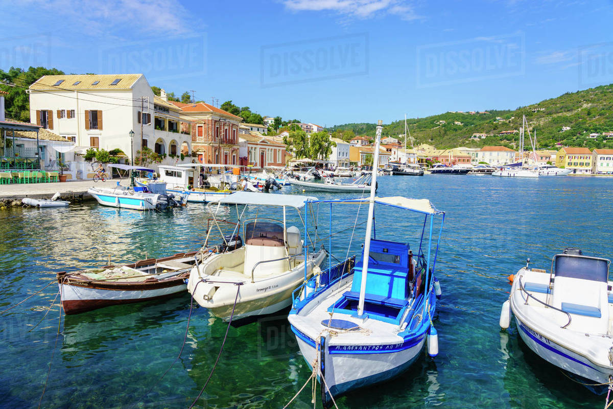 The pretty town of Gaios, the main port and harbour on the island ...