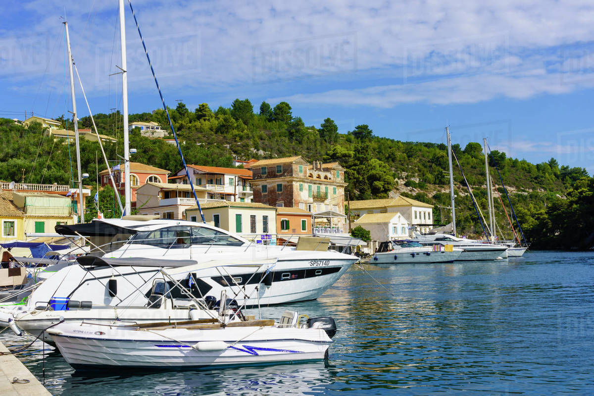 The pretty town of Gaios, the main port and harbour on the island ...