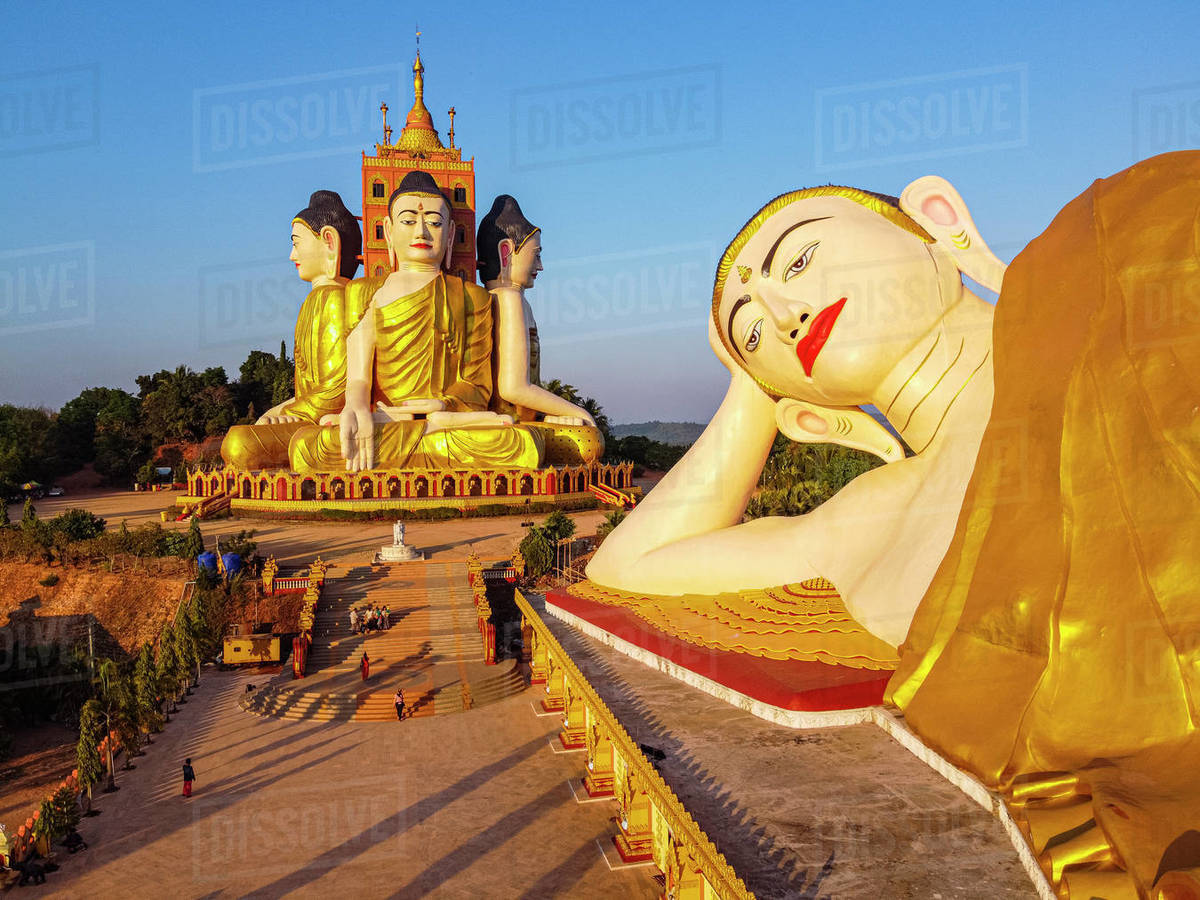 Aerial of the huge sitting and reclining Buddhas, Ko Yin Lay, Pupawadoy ...