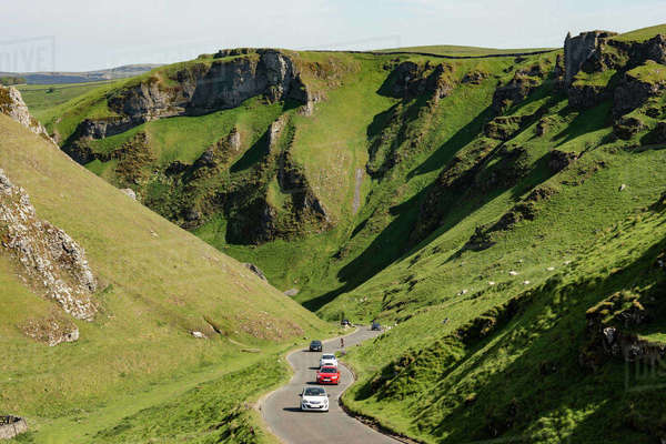 Winnats Pass, limestone gorge at Castleton, Peak District National Park ...