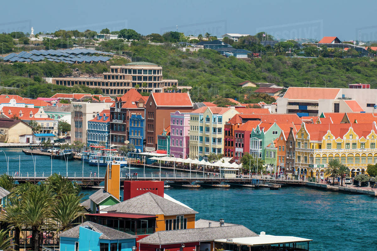 Aerial view of capital city Willemstad, UNESCO World Heritage Site ...