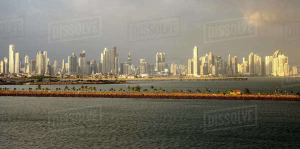 Panama City skyline at dusk, Panama, Central America - Royalty-free ...