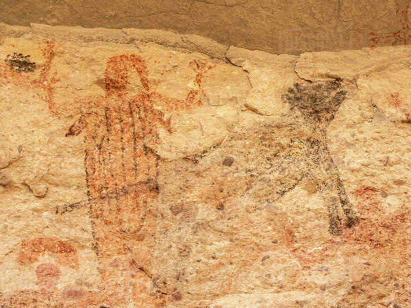 Rock art pictographs of the Cochimi people, Palmarito Cave, Sierra San ...
