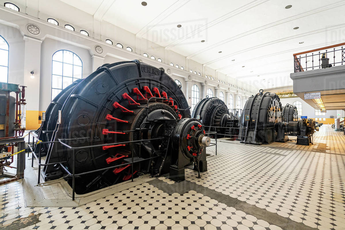 Old turbines in the Hydroelectric power station, Rjukan-Notodden ...