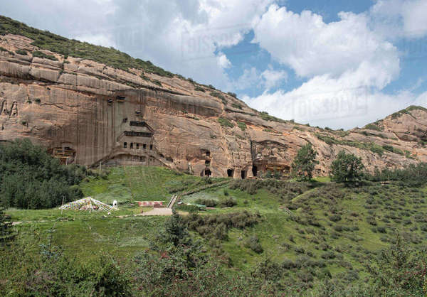 Mati temple grottos carved in the mountain and made up of narrow ...