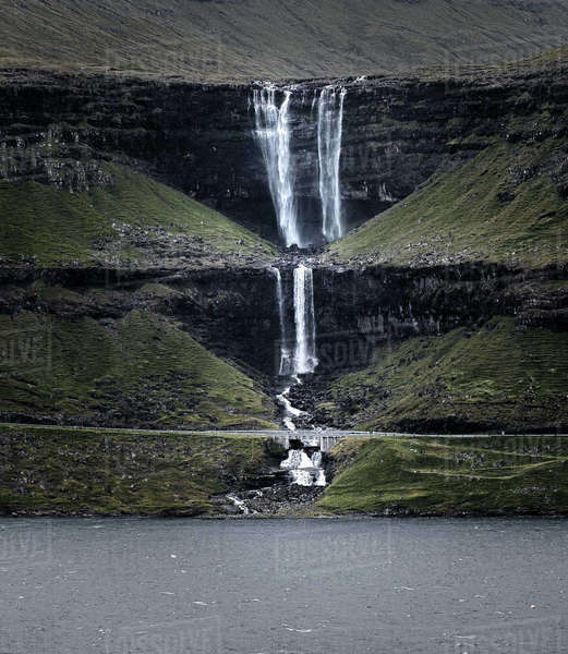 Fossa, the tallest waterfalls of the Faroe Islands, Denmark, Europe ...