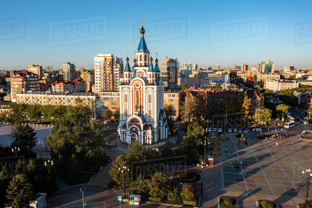 Aerial of the Uspensky Cathedral of the Ascension on Komsomol Square ...