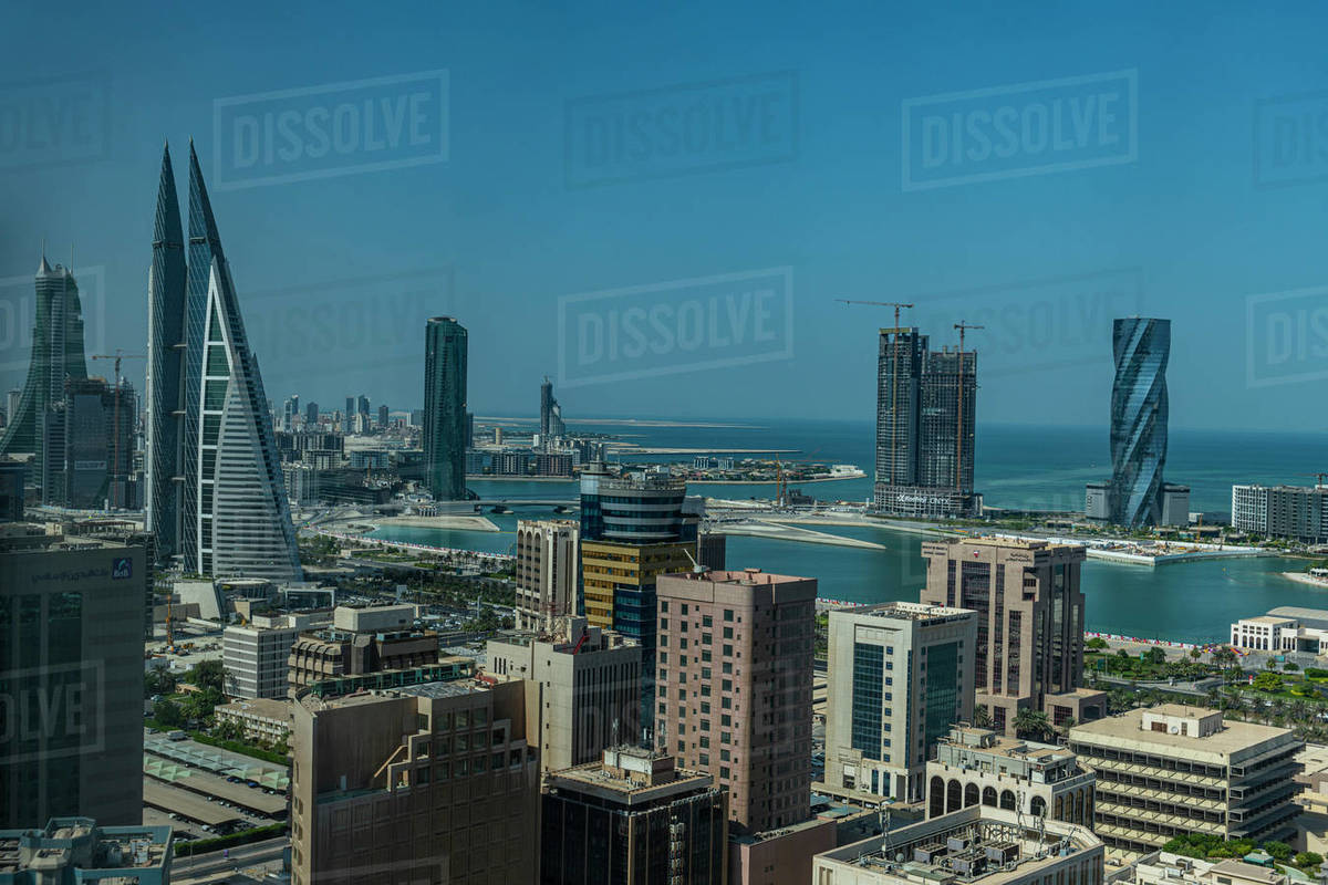 View over the high rise buildings and the United Tower, Manama, Kingdom ...