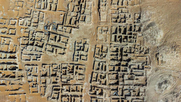Aerial of Qaryat al-Faw capital of the first Kindah kingdom, Kingdom of ...