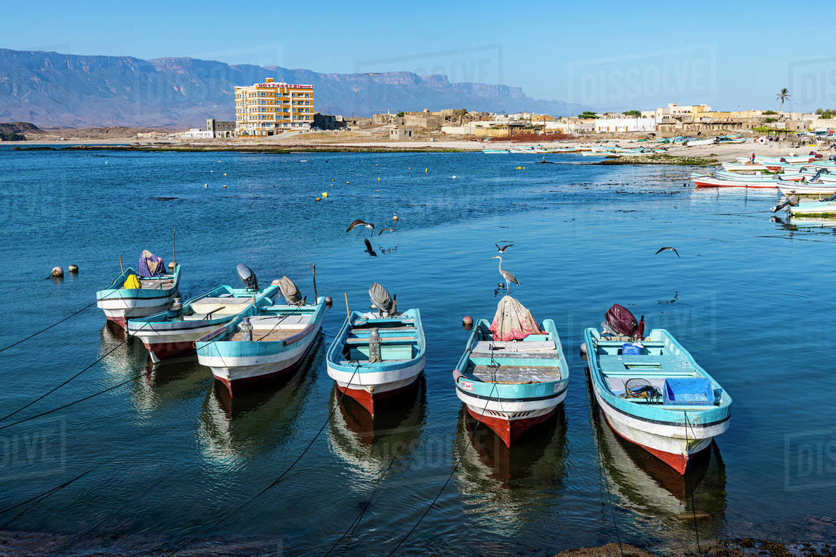 Fishing port of Mirbat with small fishing boats, Salalah, Oman, Middle ...