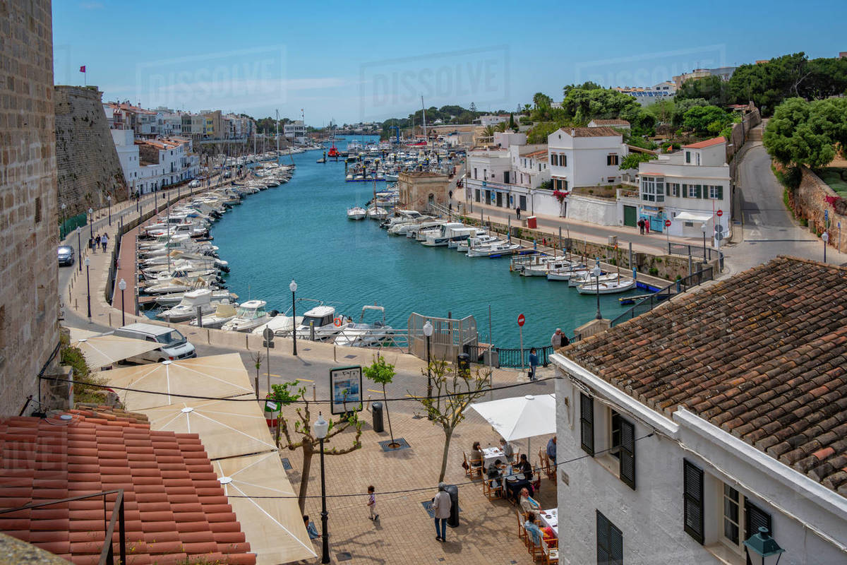 View of marina from an elevated position, Ciutadella, Menorca, Balearic ...