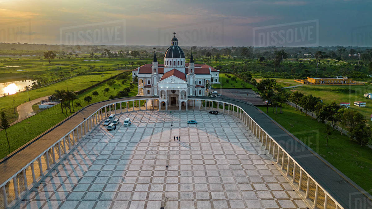 Aerial of the Basilica of the Immaculate Conception, Mongomo, Rio Muni ...