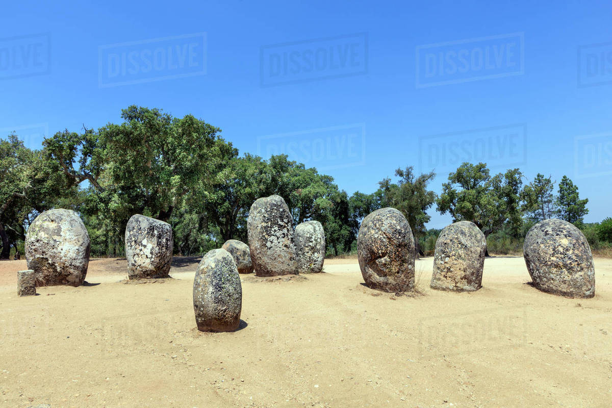 The Cromlech of the Almendres megalithic stone circle near Evora ...