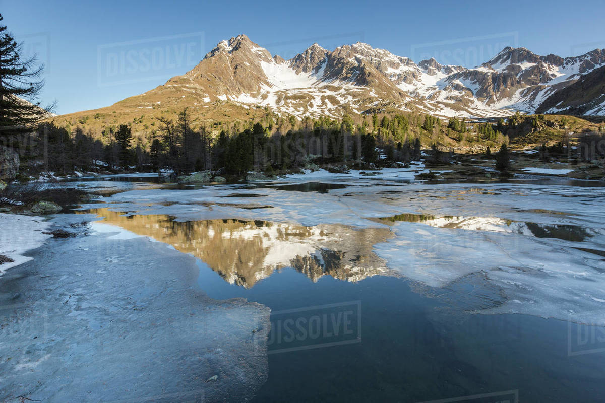 Spring thaw at Lago Viola, Val di Campo, Poschiavo region, Canton of ...
