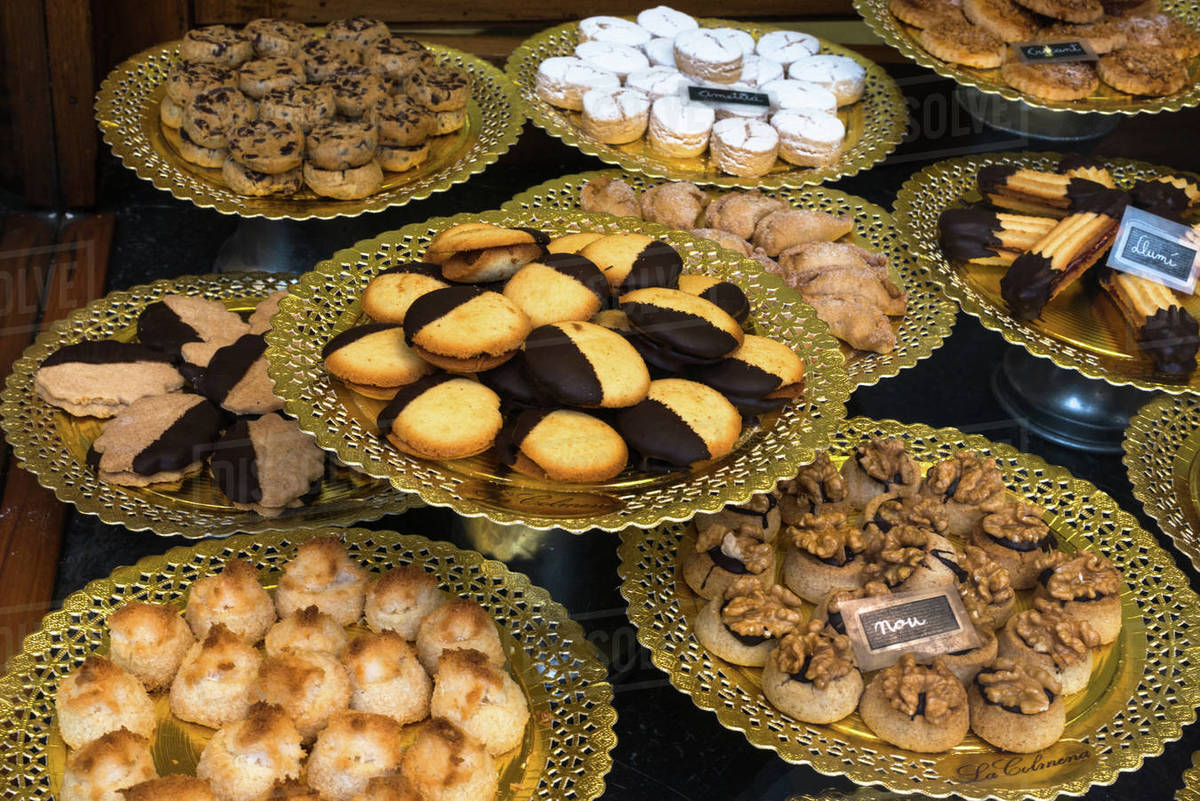 Trays of Spanish pastries, La Colmena bakery and confectionery shop ...