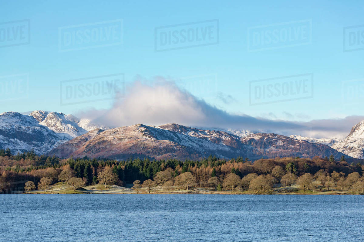 Looking towards the north end of Windermere near Ambleside, with rugged ...