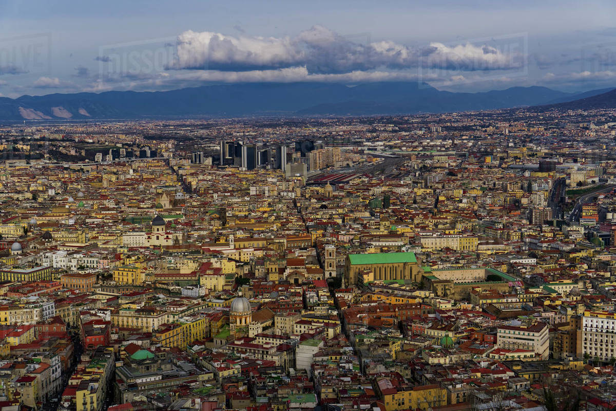 Northern city skyline view of buildings with skyscrapers and Napoli ...