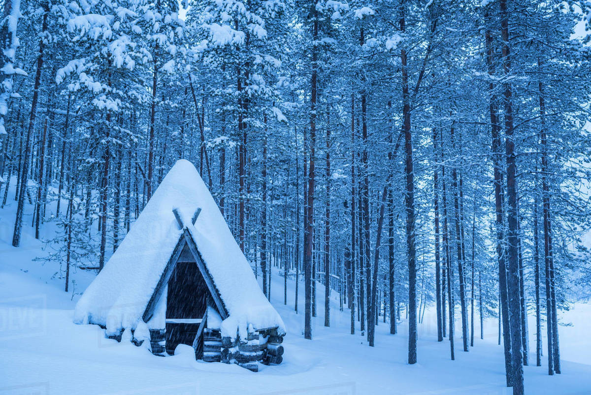Kota, a traditional Lapland shelter, Pallas-Yllastunturi National Park ...