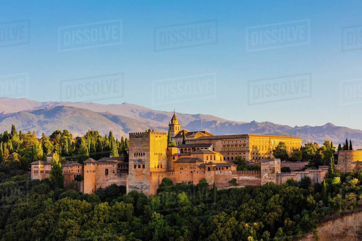 View of Alhambra, UNESCO World Heritage Site, and Sierra Nevada ...